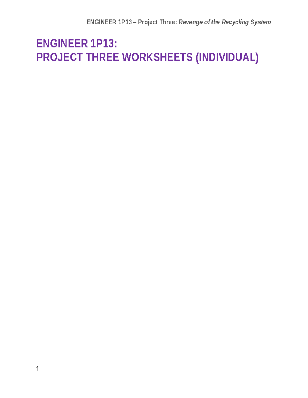 2 - P3 Worksheets ( Individual) - ENGINEER 1P13: PROJECT THREE ...