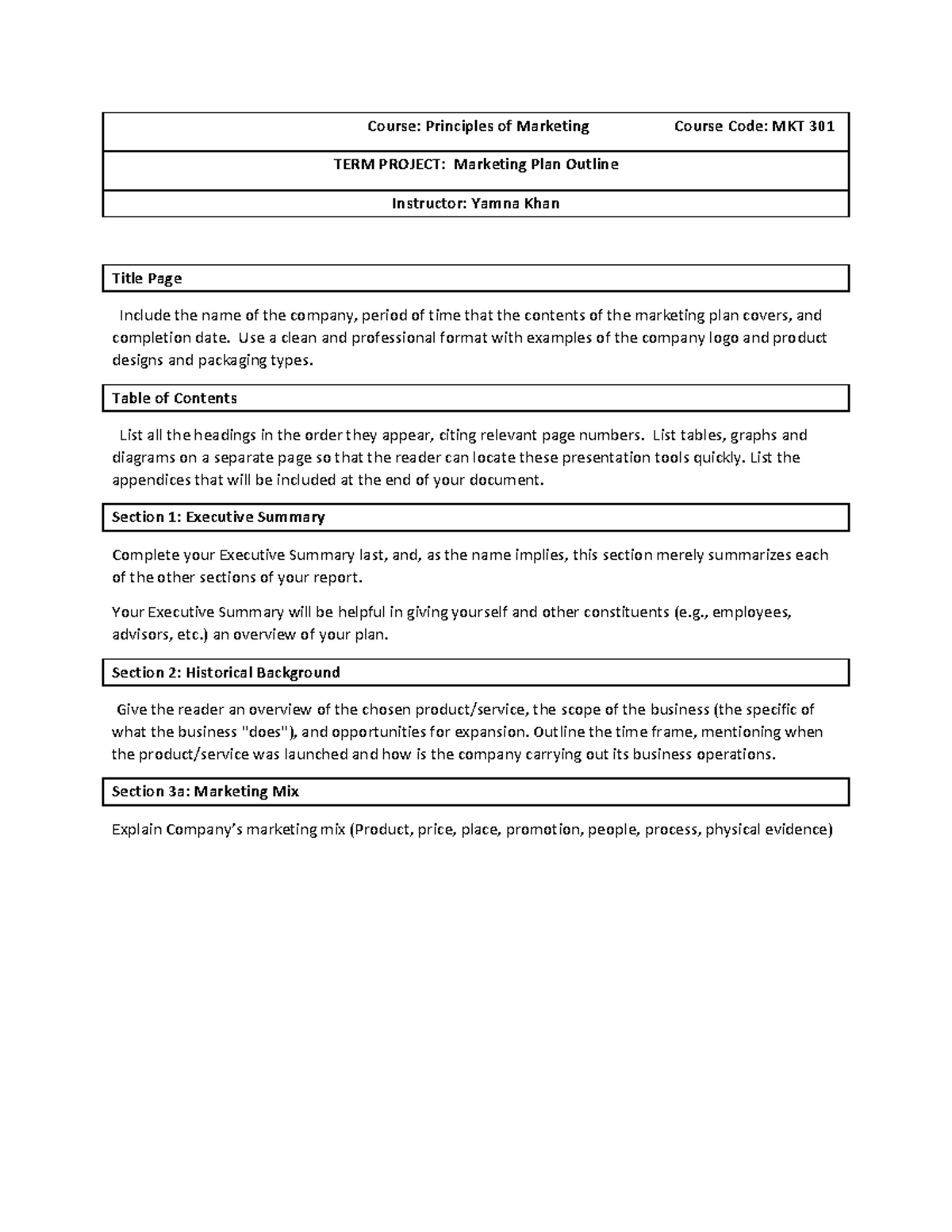 Marketing Plan Outline-21 - Course: Principles of Marketing Course Code ...