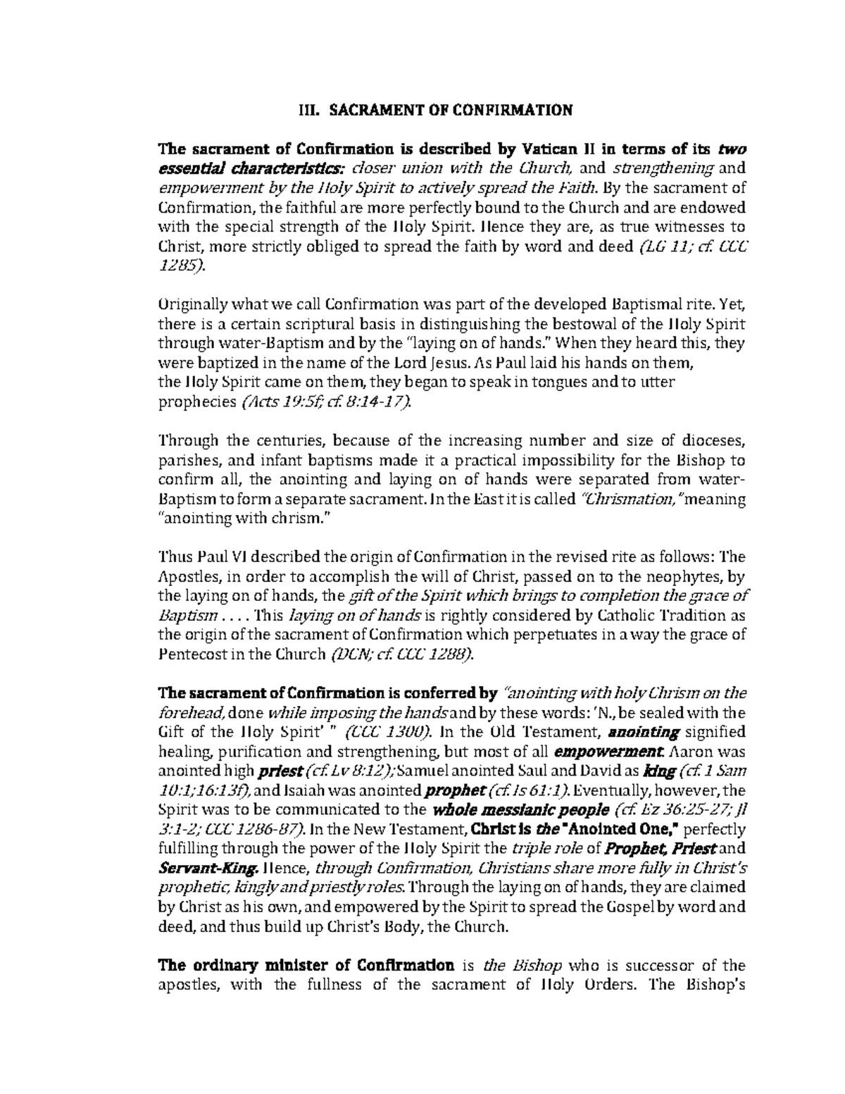 Confirmation - Theology - III. SACRAMENT OF CONFIRMATION The sacrament ...