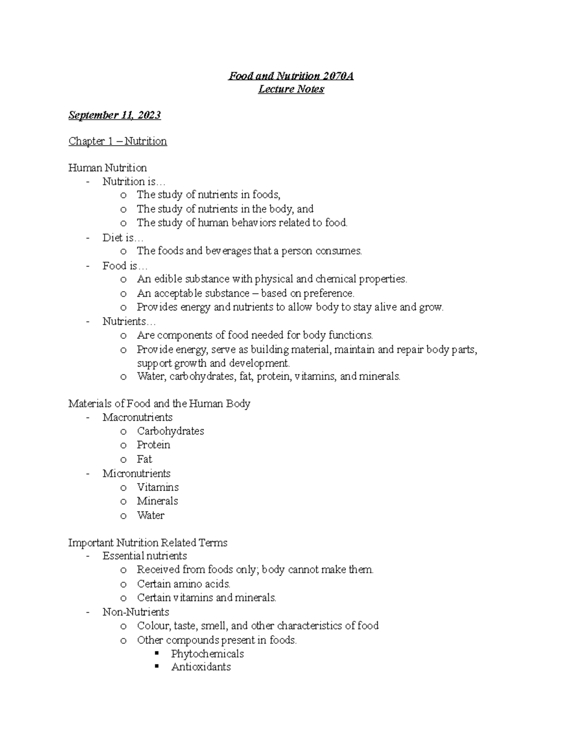 Food and Nutrition 2070 A Lecture Notes - Food and Nutrition 2070A ...