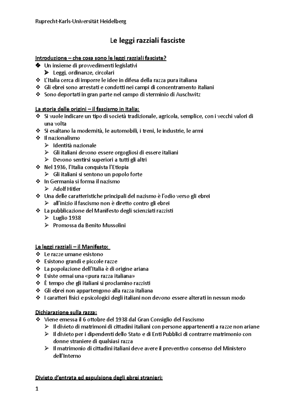 Le leggi razziali Handout - Ruprecht-Karls-Universität Heidelberg Le ...
