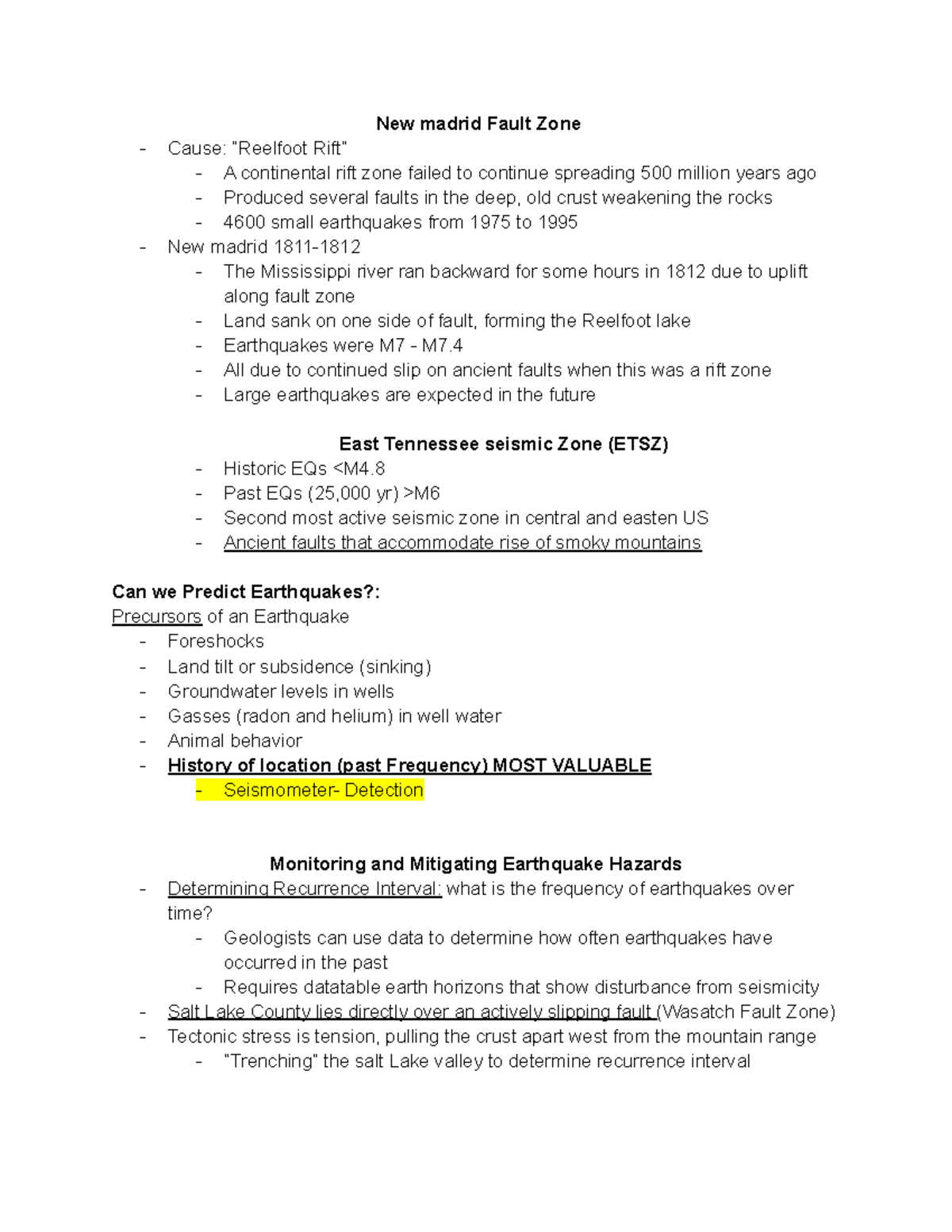 Geology notes 2 15 22 - New madrid Fault Zone Cause: “Reelfoot Rift” A ...