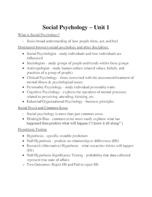 Soc psychology exam 1 part 1 - HY psy cho studies people Severe mental ...
