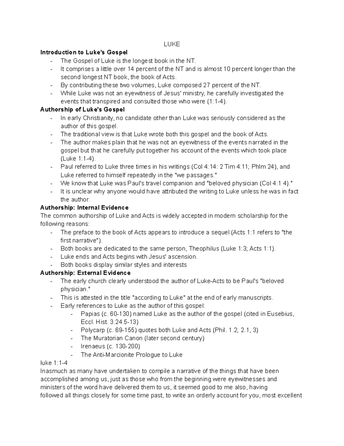 LUKE Typed Class Notes LUKE Introduction To Luke s Gospel The luke-typed-class-notes-luke-introduction-to-luke-s-gospel-the