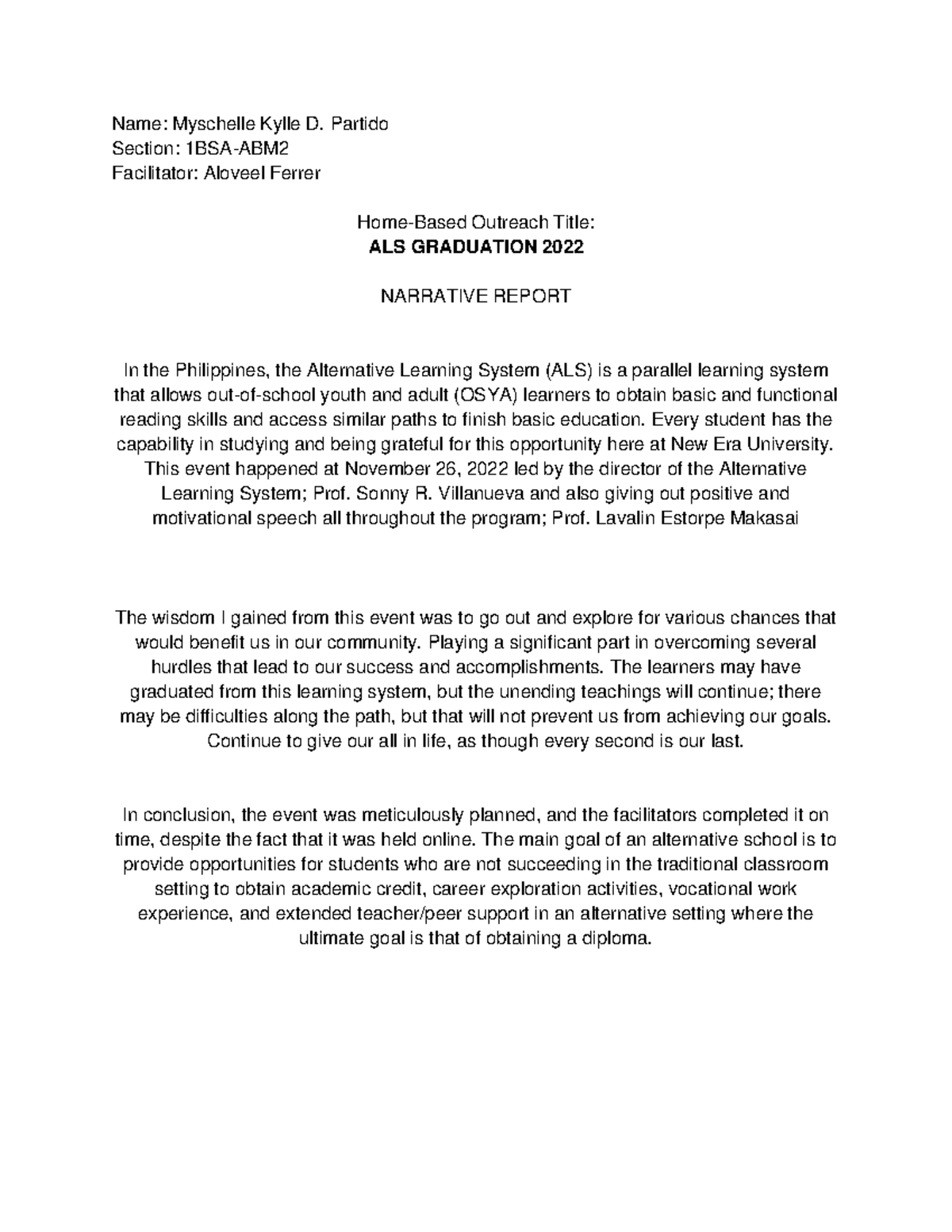 Narrative Essay NSTP 1 Partido - Name: Myschelle Kylle D. Partido ...