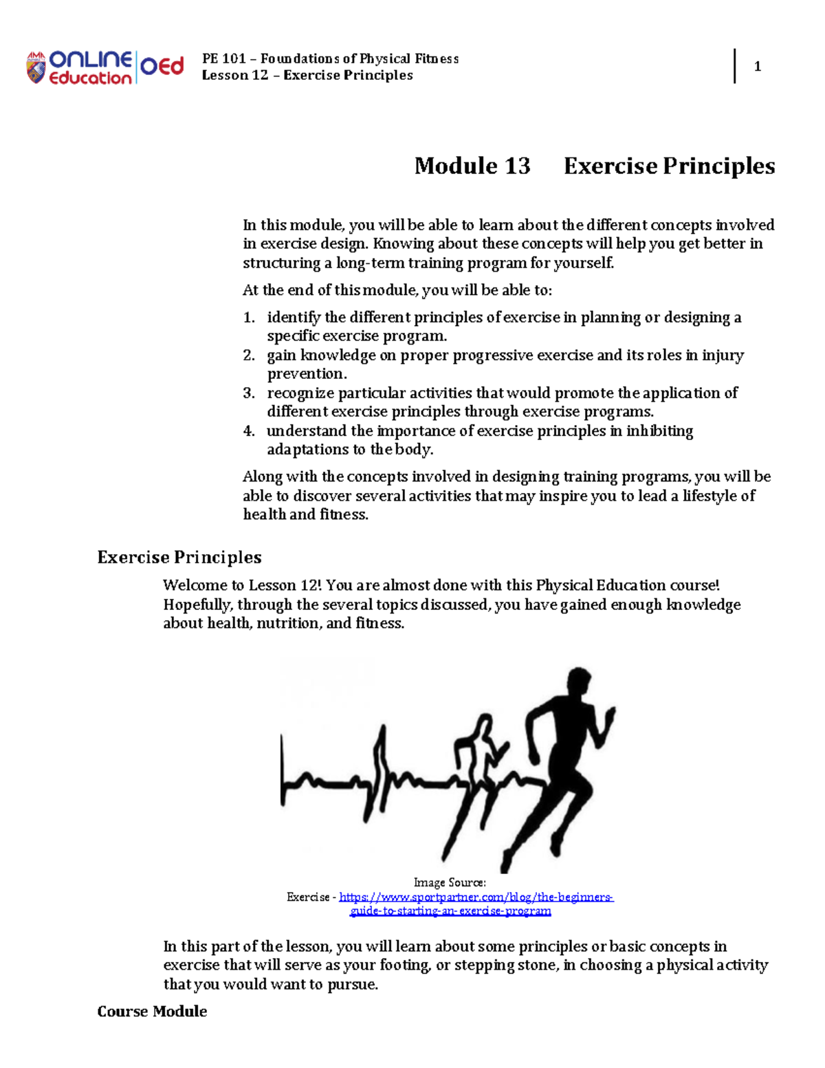 Physical Fitness WEEK 11 - Lesson 12 – Exercise Principles 1 Module 13 ...