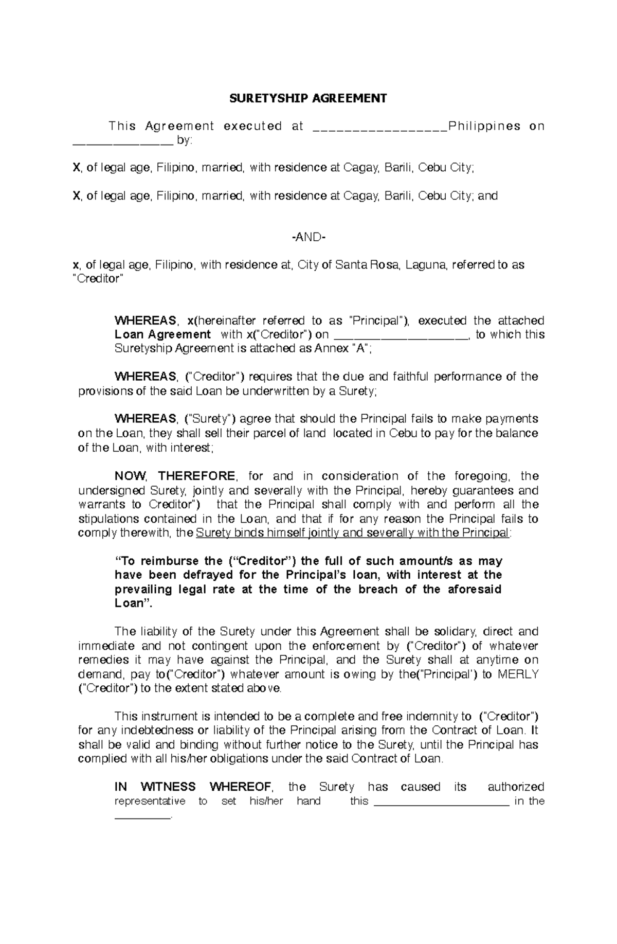 Suretyship-agreement-loan-sample compress - SURETYSHIP AGREEMENT T h i ...