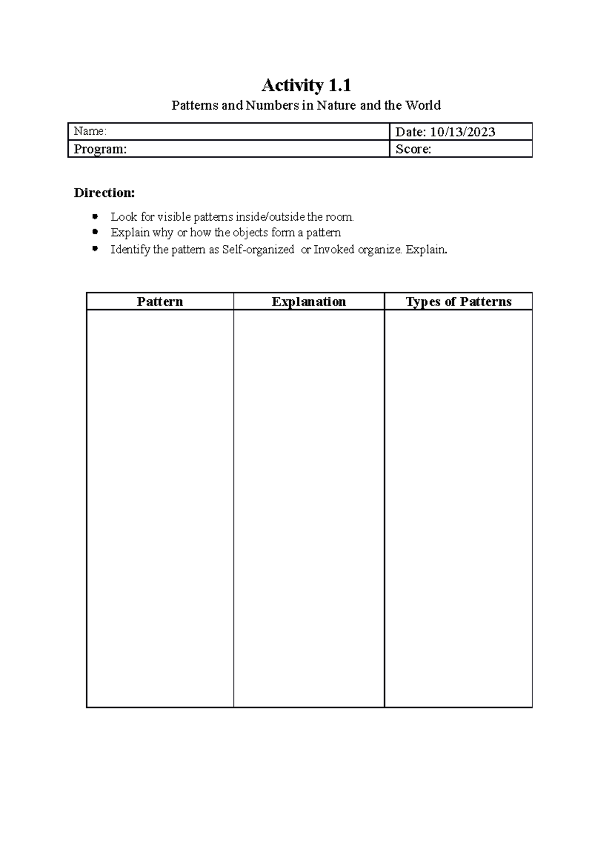 Activites - Activities in chapter 1 and 2 - Patterns and Numbers in ...