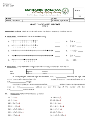 2NDQ G9 QUIZ1 - quiz - Name Date: Grade & Section Parent’s Signature ...