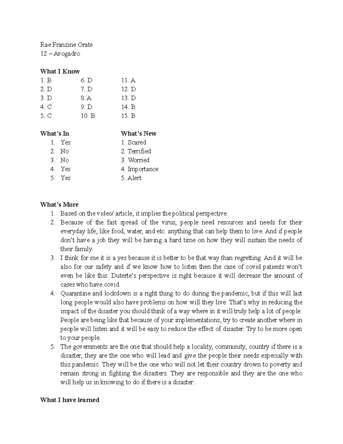 Drrr module 4 - SENIOR HIGH NOTES - Rae Franzine Orate 12 – Avogadro ...