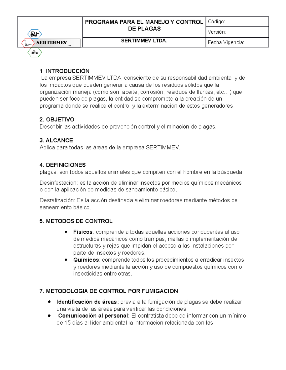 Programa PARA EL Manejo Y Control DE Plagas - PROGRAMA PARA EL MANEJO Y ...