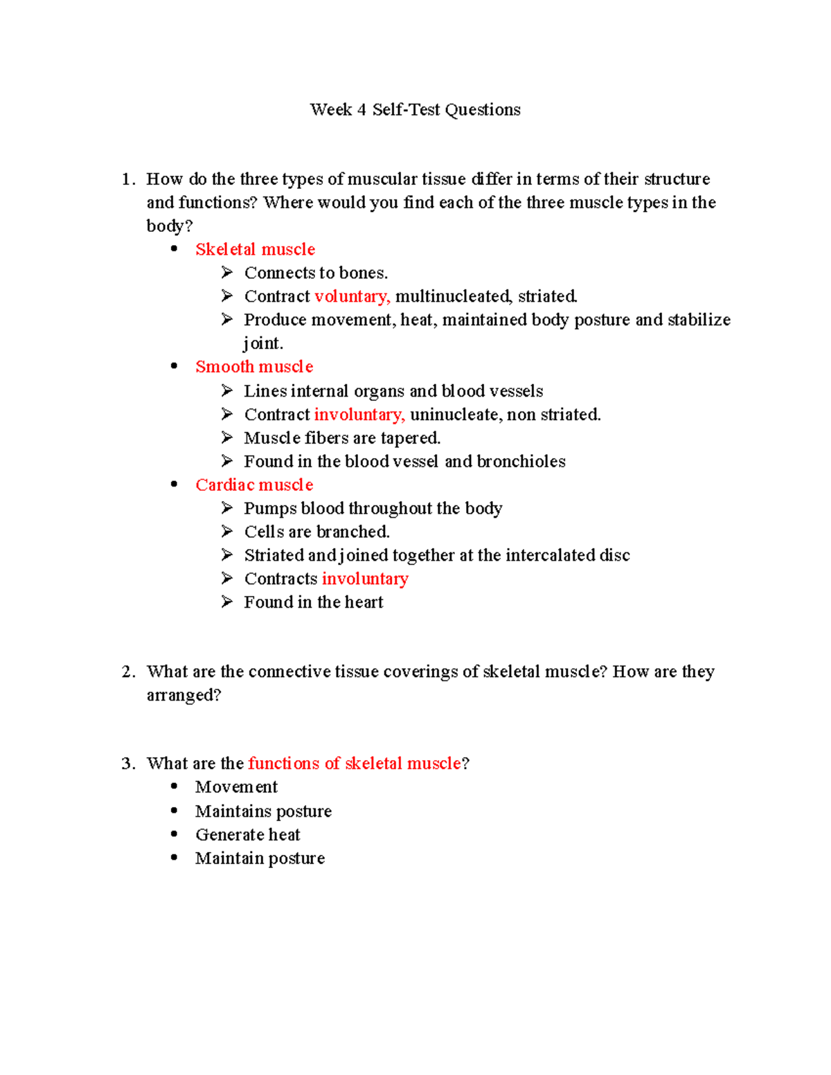 Anat Week 4 Self Test Questions - Week 4 Self-Test Questions How do the ...