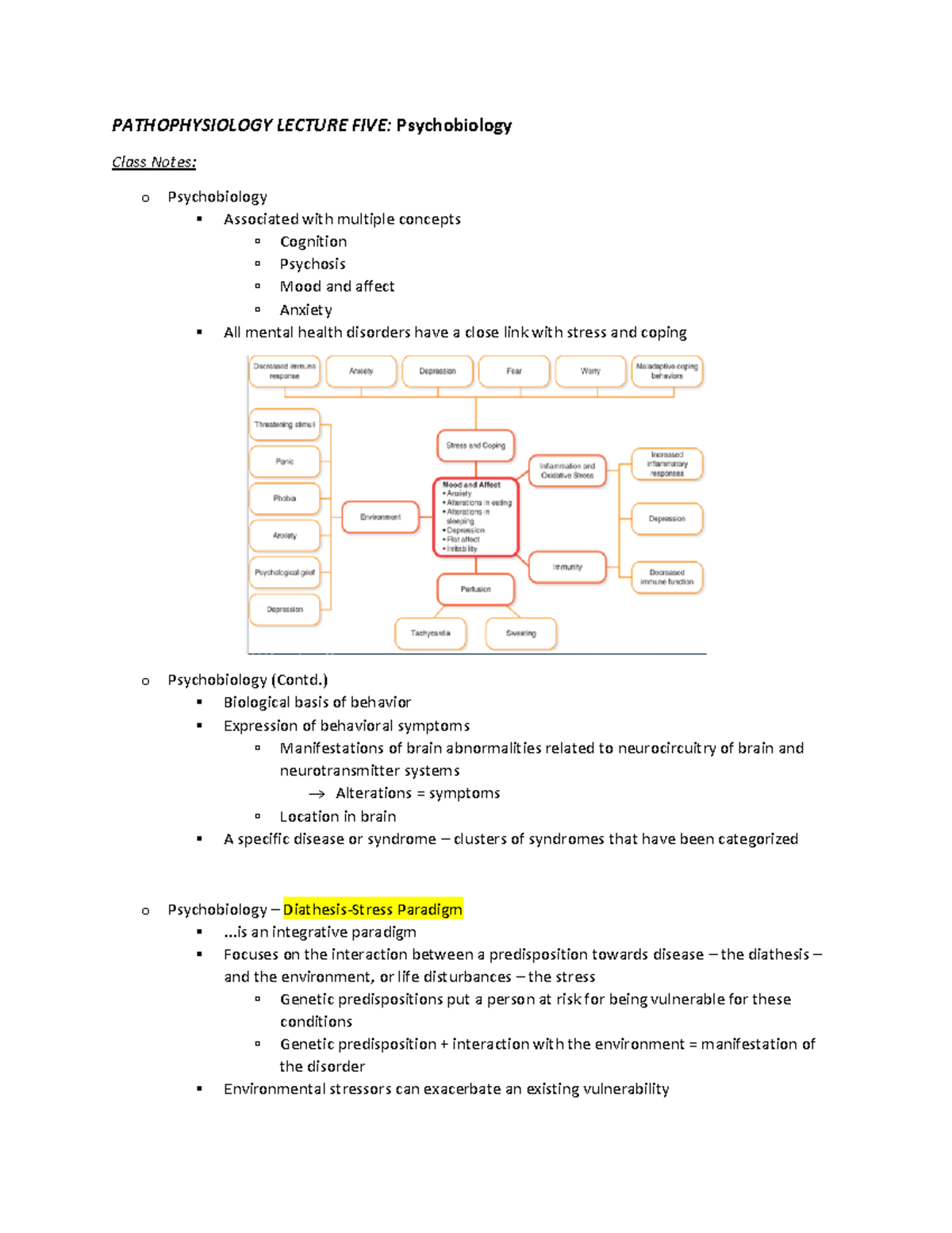 Patho Lecture 5 - Psychobiology - PATHOPHYSIOLOGY LECTURE FIVE ...