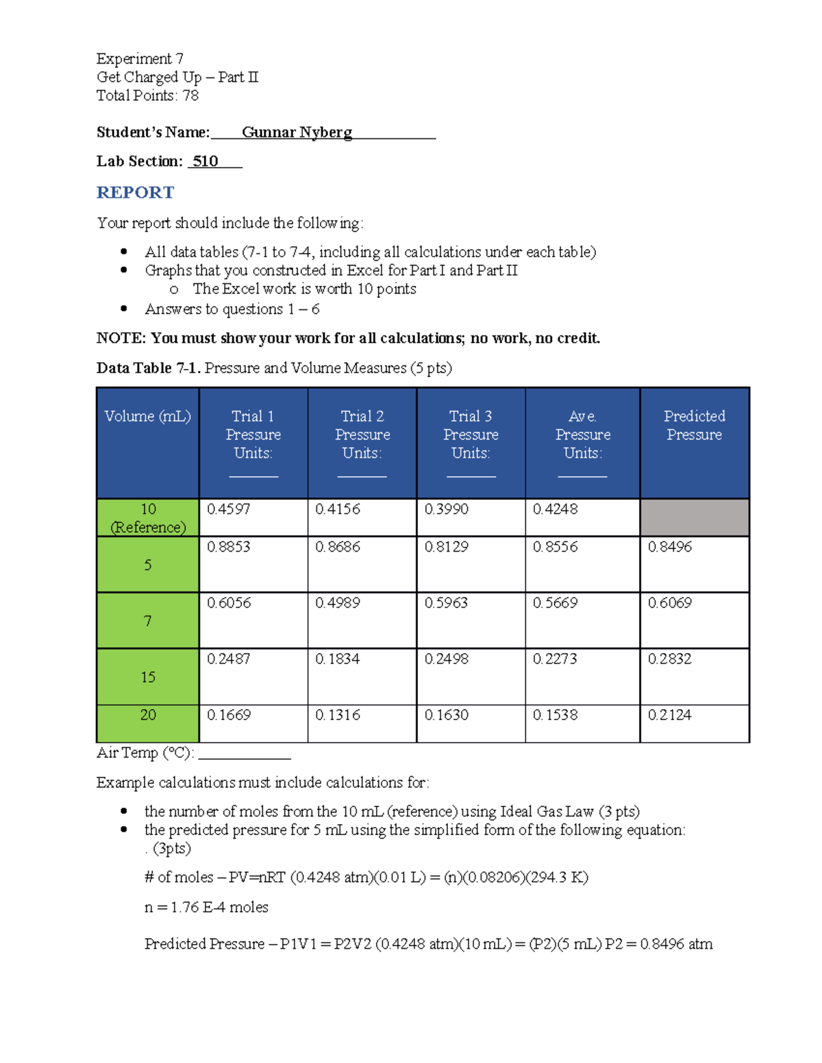 Get Charged Up Part 2 Data - Experiment 7 Get Charged Up – Part II ...