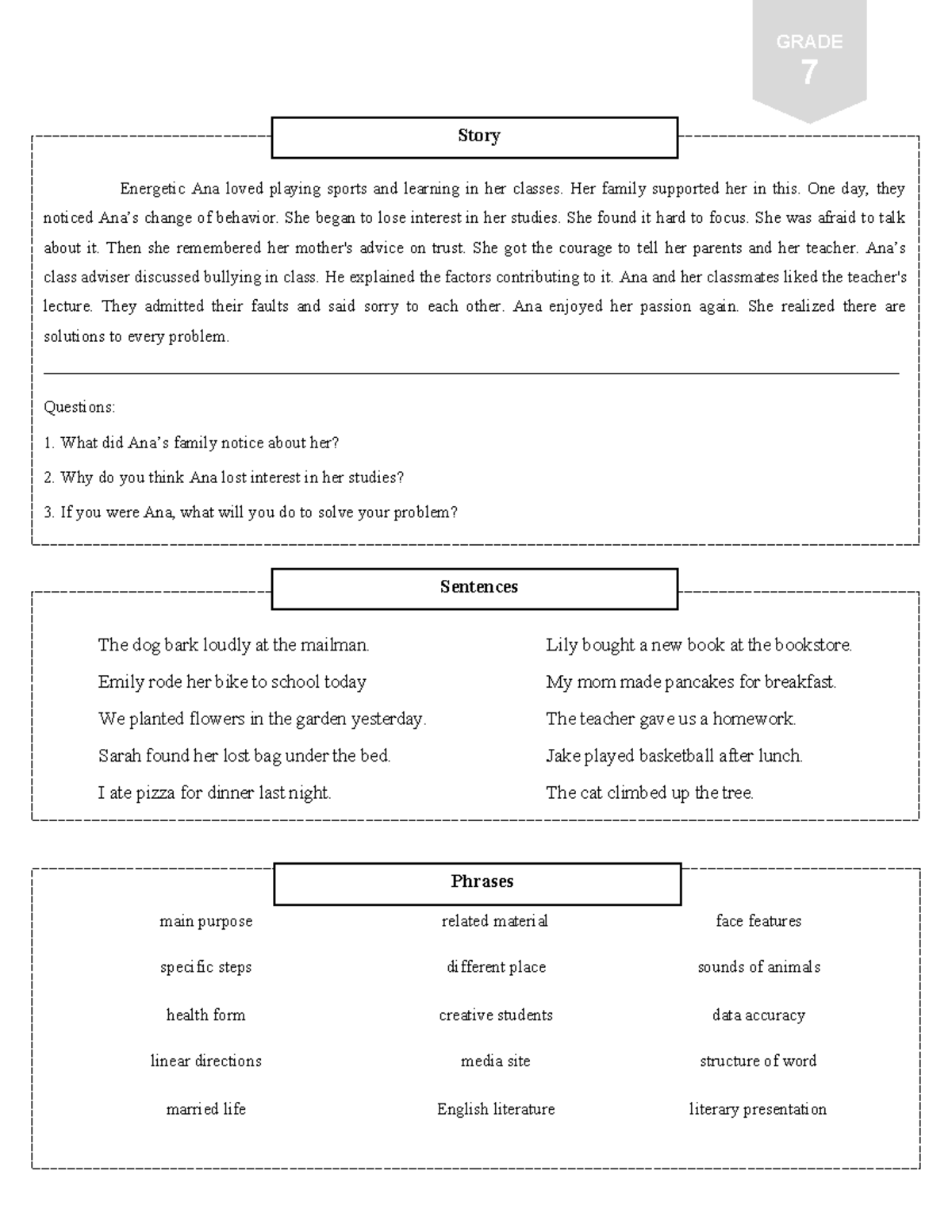 G7 - Reading Materials - GRADE 7 Energetic Ana loved playing sports and ...