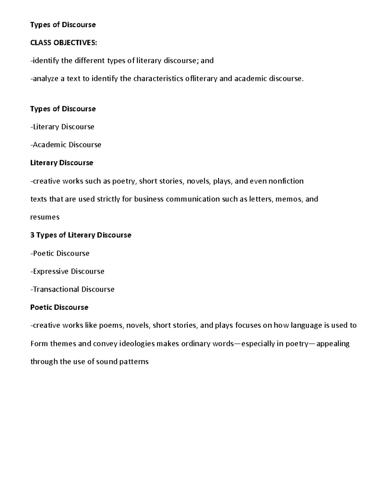 Types-of-Discourse - Lecture notes 1 - Types of Discourse CLASS ...
