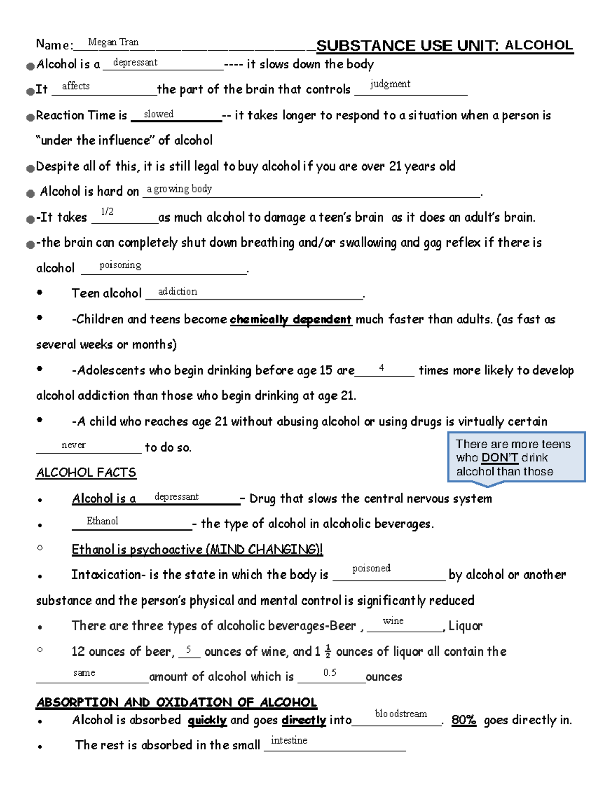 Alcohol Notes Review 2 - Name ...