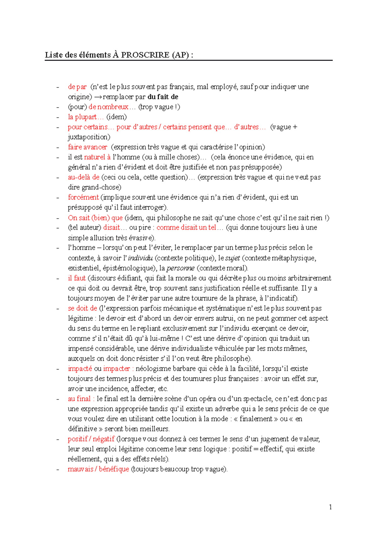 Liste des mots et expressions A Proscrire - Liste des éléments À ...