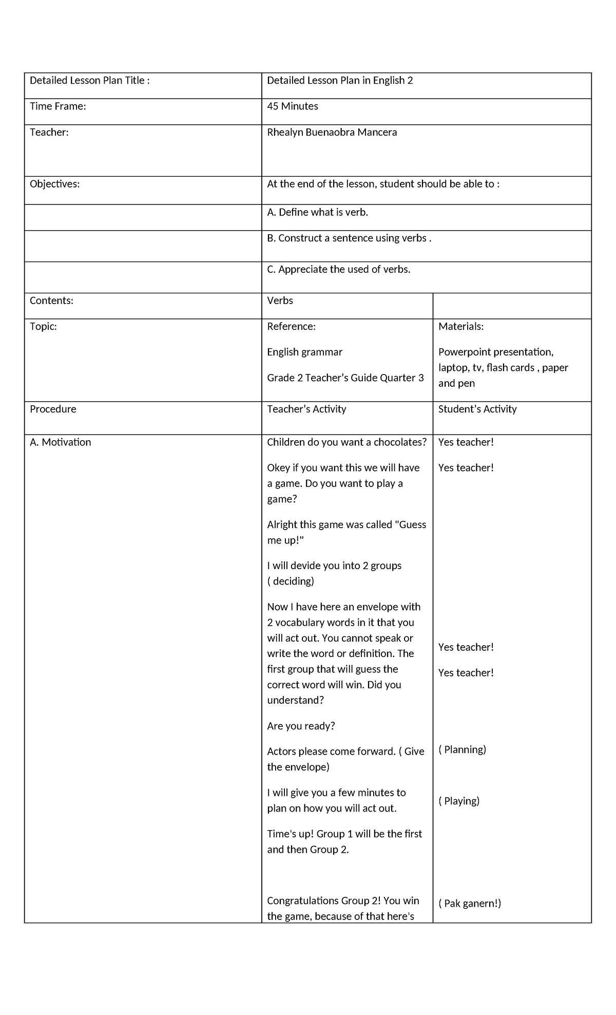 DLP( Velasco ) - Detailed Lesson Plan Title : Detailed Lesson Plan in ...