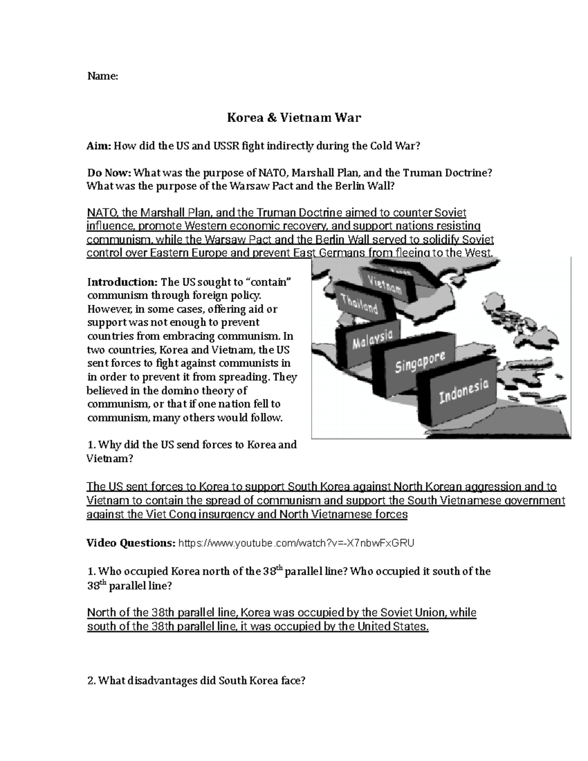 Korean Vietnam War Webquest - Name: Korea & Vietnam War Aim: How did ...