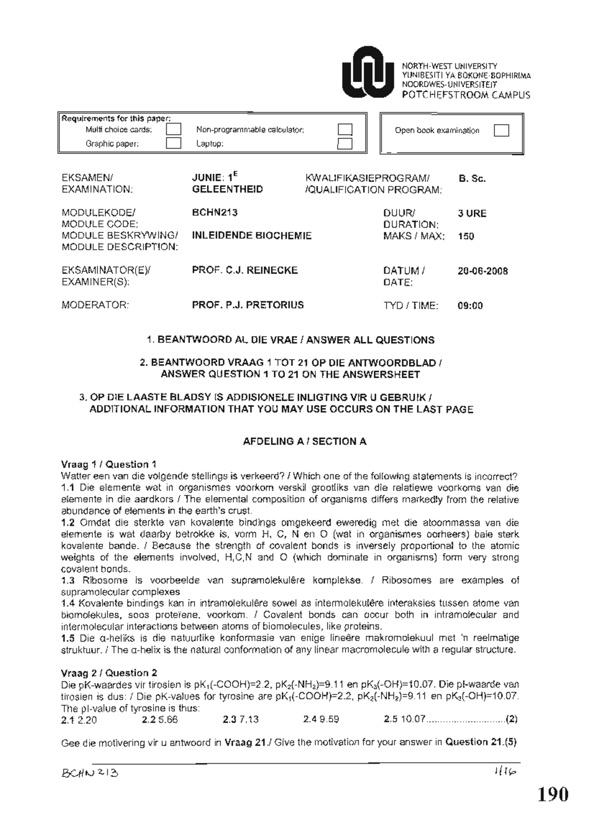 Bchn213 pkjun 08 - June question paper - UNIVERSITY YUNIBESITE YA ...