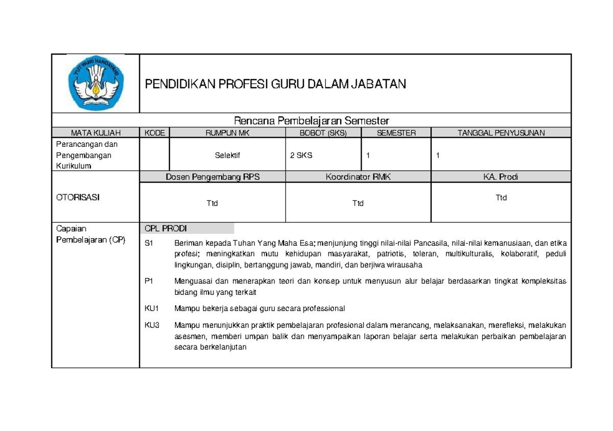 16. RPS Perancangan dan Pengembangan Kurikulum - PENDIDIKAN PROFESI ...
