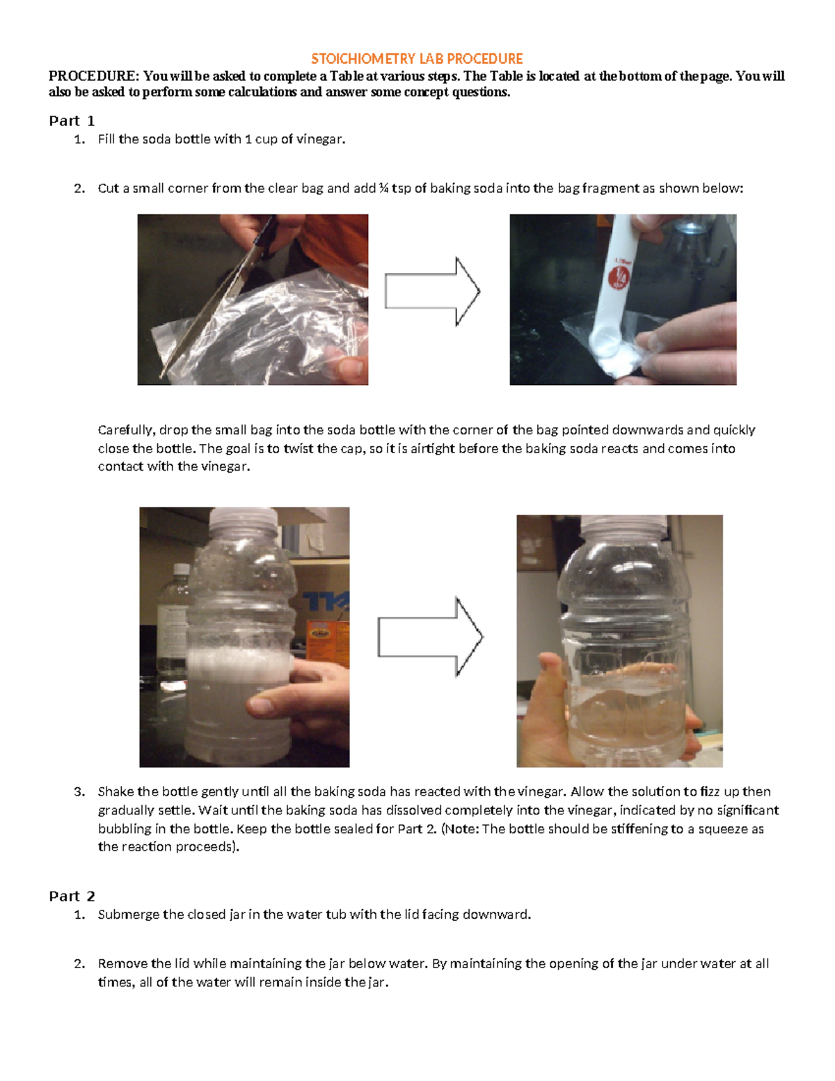 Stoichiometry Lab - practice - STOICHIOMETRY LAB PROCEDURE PROCEDURE ...