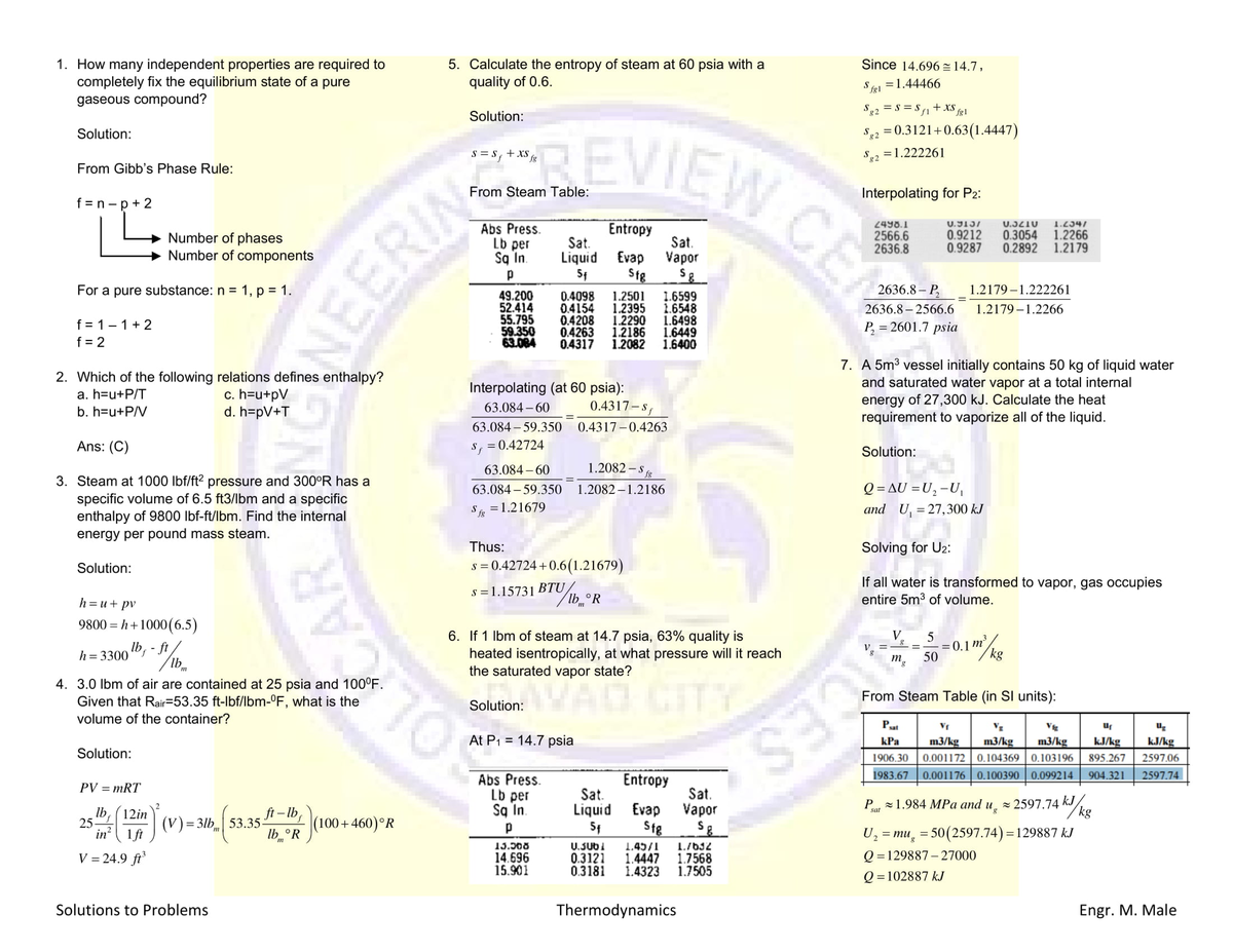 Sercs Thermodynamics-1 - BS in Electrical Engineering - Studocu