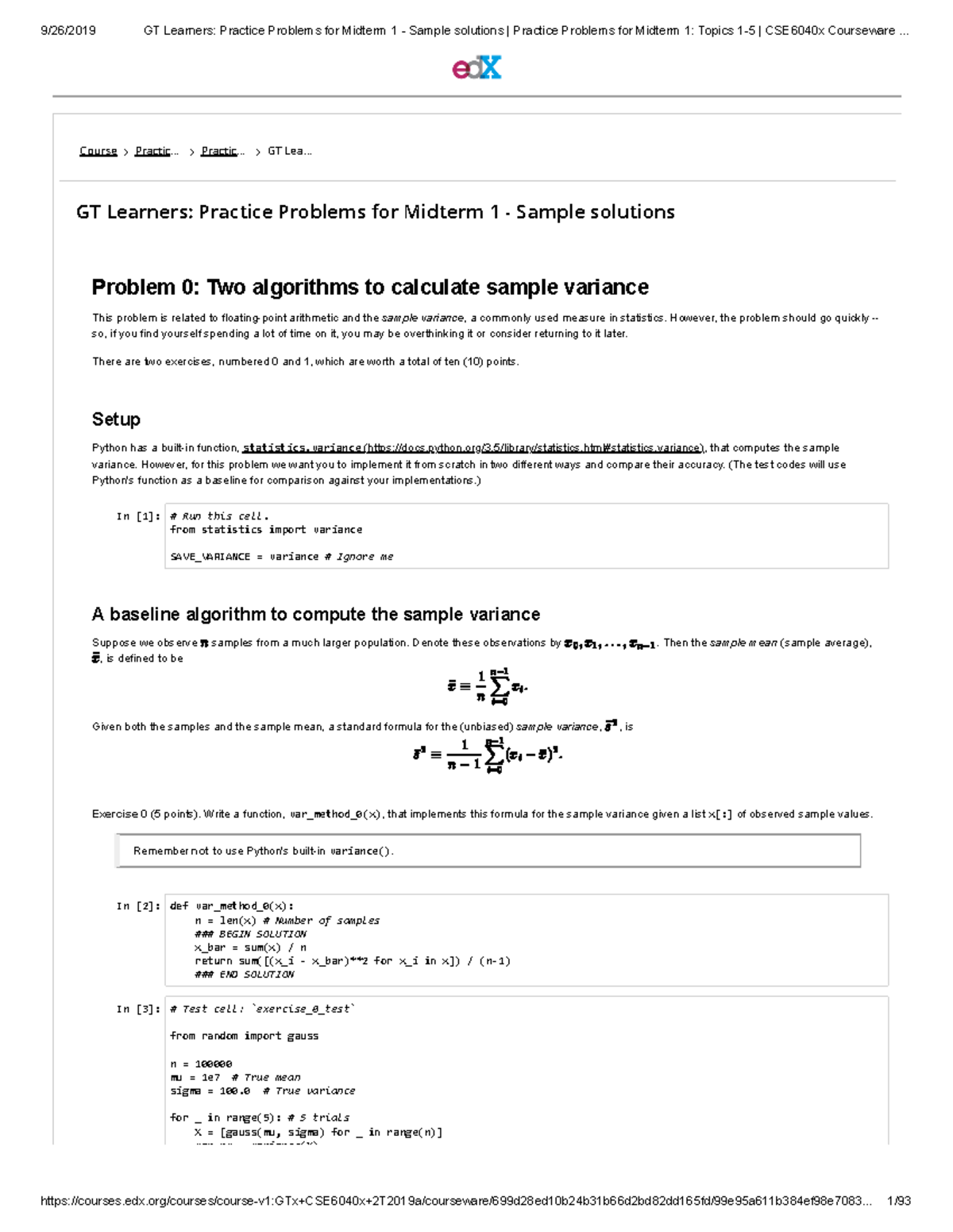 Sample Midterm 1 Solution - Course Practic... Practic... GT Lea... GT Learners: Practice ...