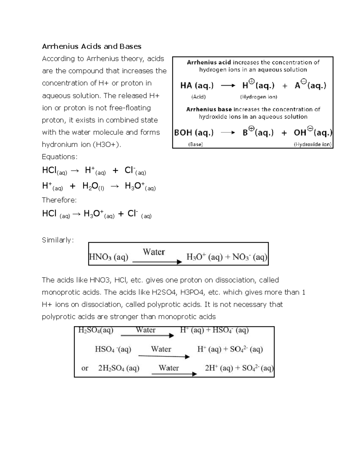 2.0 Acid Base Theories - notes - Arrhenius Acids and Bases According to ...