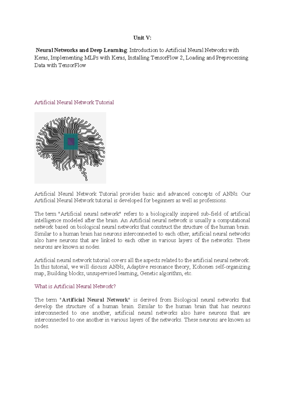 Unit- V - Machine Learning Unit- 5 JNTUK R20 - Unit V: Neural Networks ...