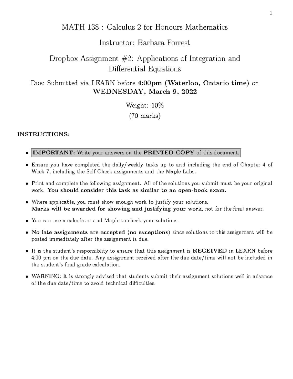 138DBA2 Math 138 2022 - MATH 138 : Calculus 2 for Honours Mathematics ...