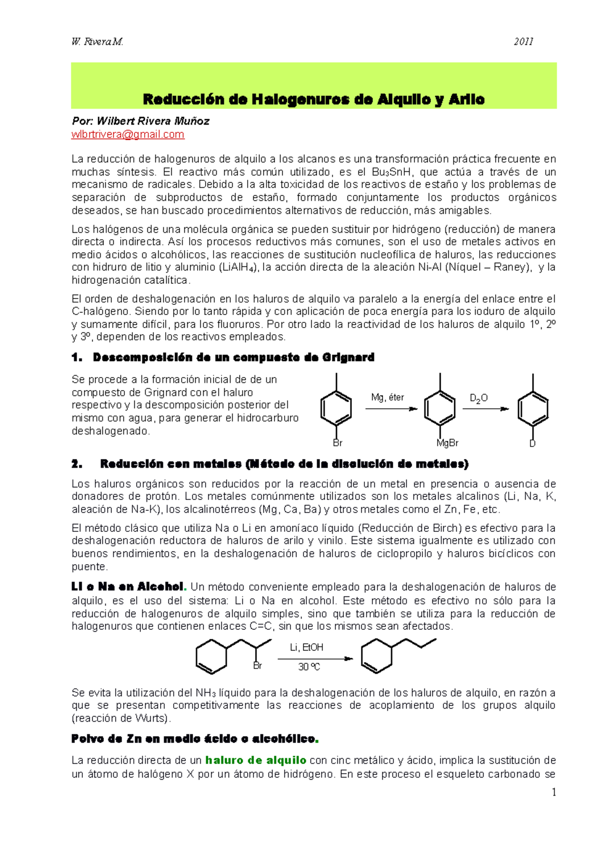 7u7etwwetewwtetet - Reducción de Halogenuros de Alquilo y Arilo Por ...