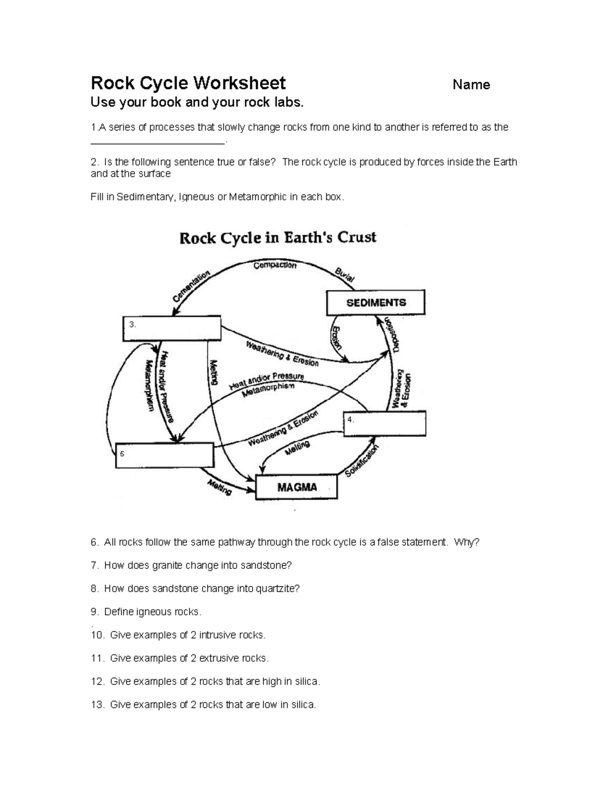 Rock-Cycle-Worksheet w.s 4 - Rock Cycle Worksheet Name Use your book ...