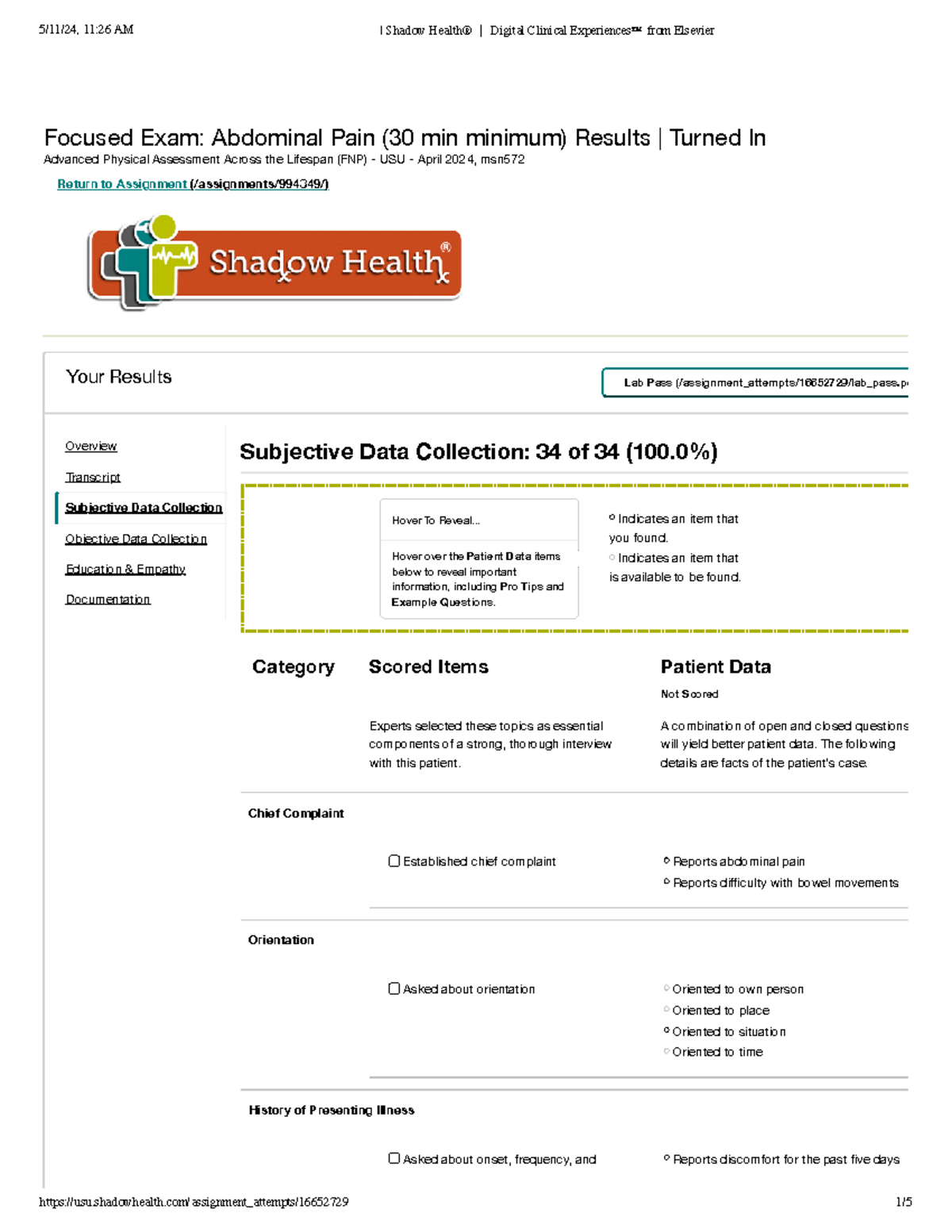 Focused Abd Pain Esther Park Subjective - Focused Exam: Abdominal Pain ...