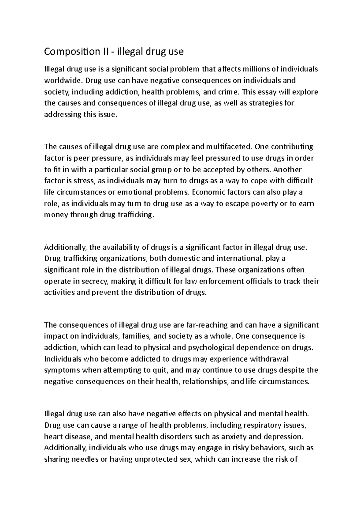 Composition II - illegal drug use - Composition II - illegal drug use ...