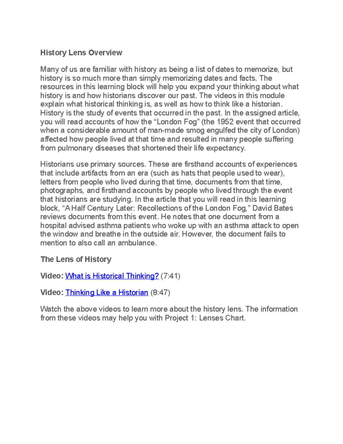 History lens - The resources in this learning block will help you ...