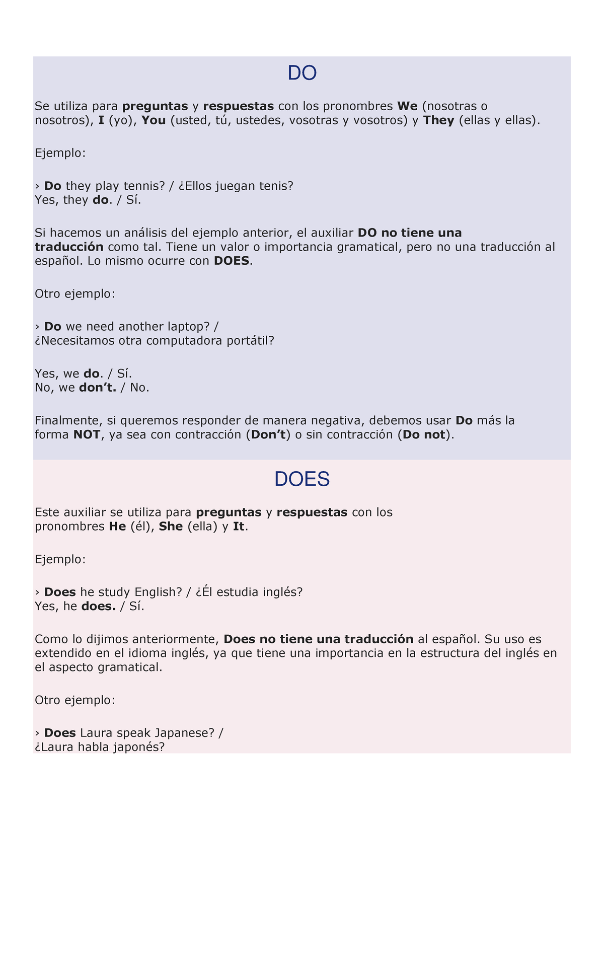 DO-DOES Explanation - fdfdfdfdfd - DO Se utiliza para preguntas y ...