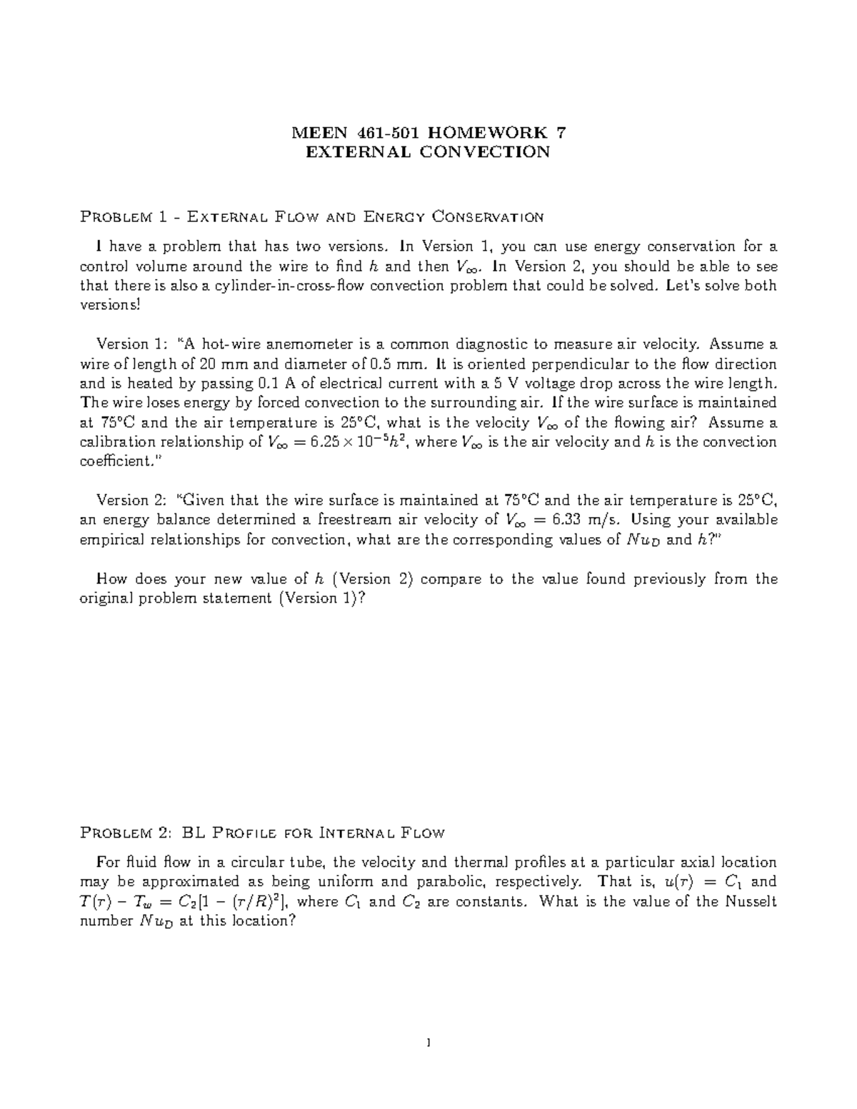 MEEN461-501 HW7 - This particular assignment is covering - MEEN 461-501 HOMEWORK 7 EXTERNAL ...