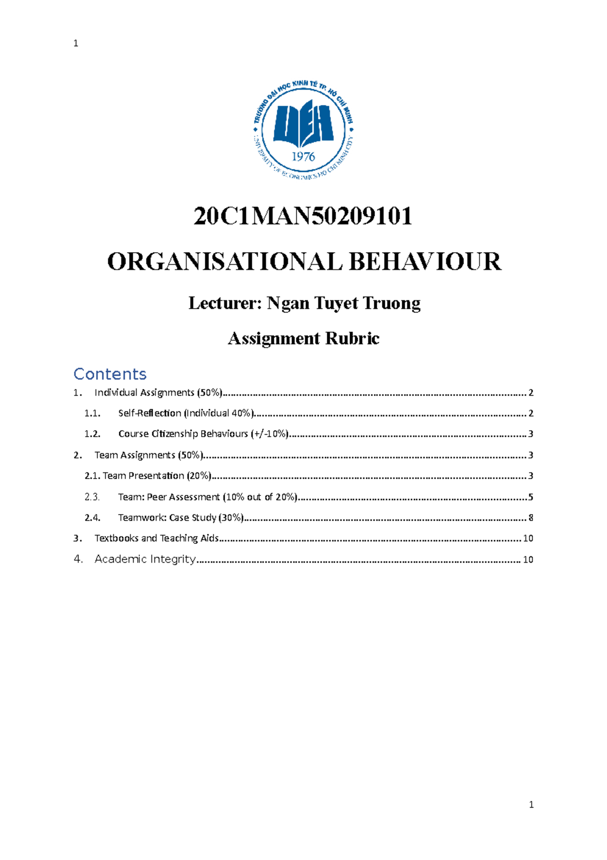 OB Assignment Rubric 2021 Student Version - 1 20C1MAN50209101 ...