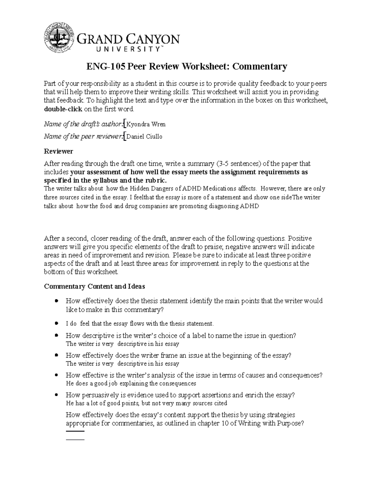 Peer review - This worksheet will assist you in providing that feedback ...