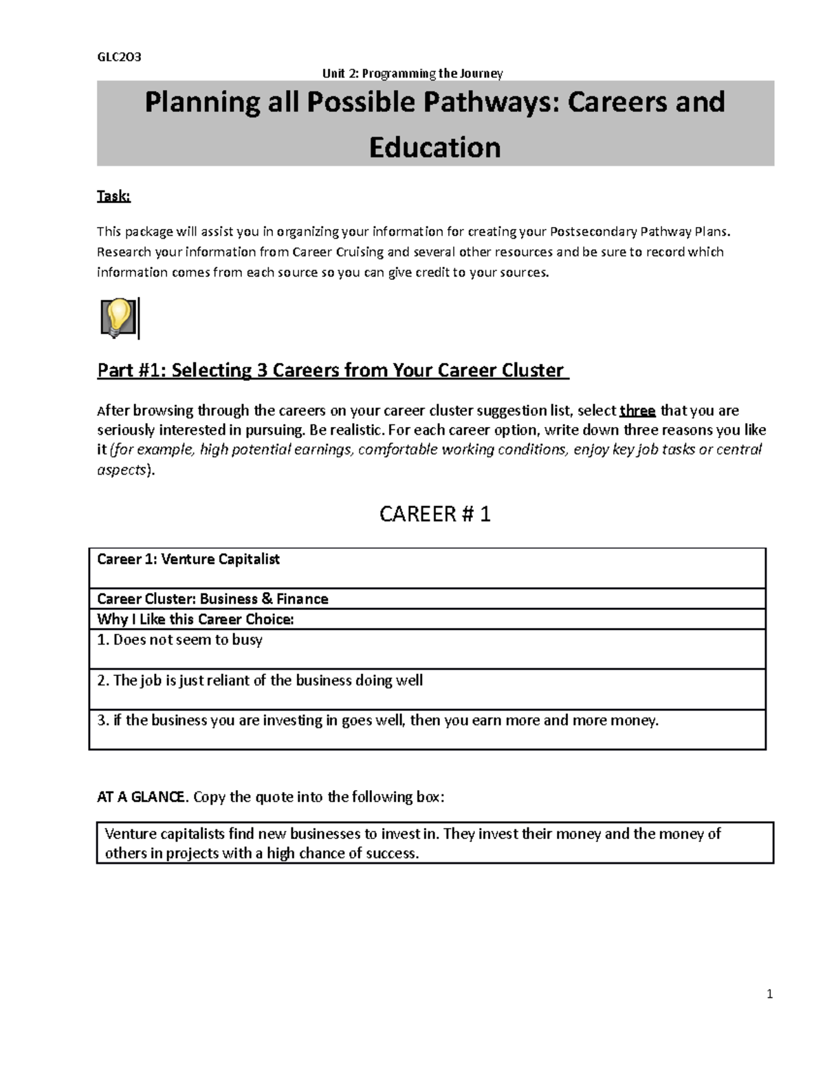 Pathways Package - GOOD LUCK HAVE FUN - Unit 2: Programming the Journey ...
