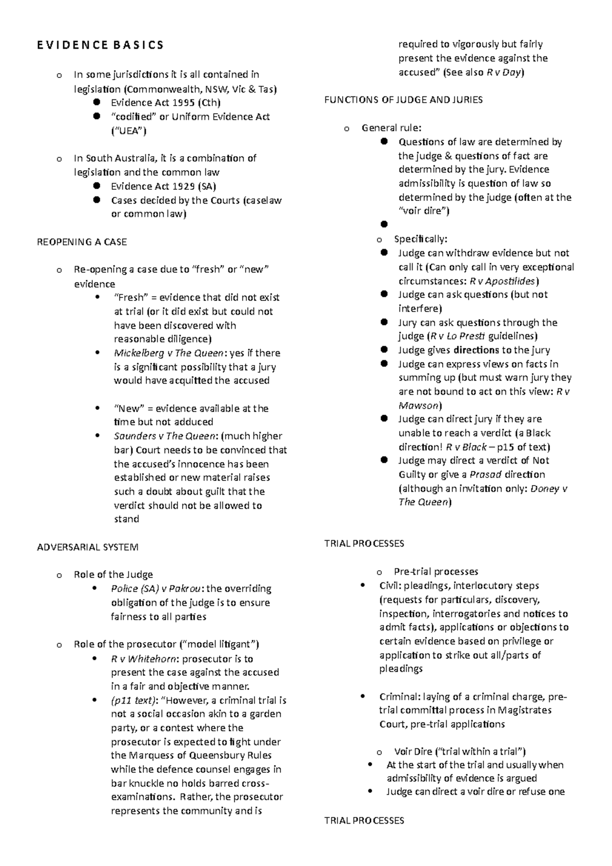 Evidence Basics Lecture Notes - LLAW3223 - Flinders - Studocu
