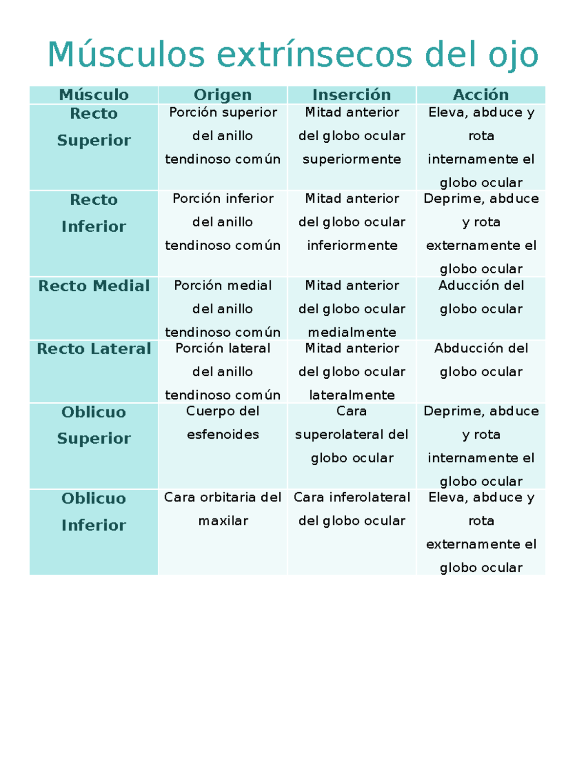 Músculos extrínsecos del ojo - Músculos extrínsecos del ojo Músculo ...