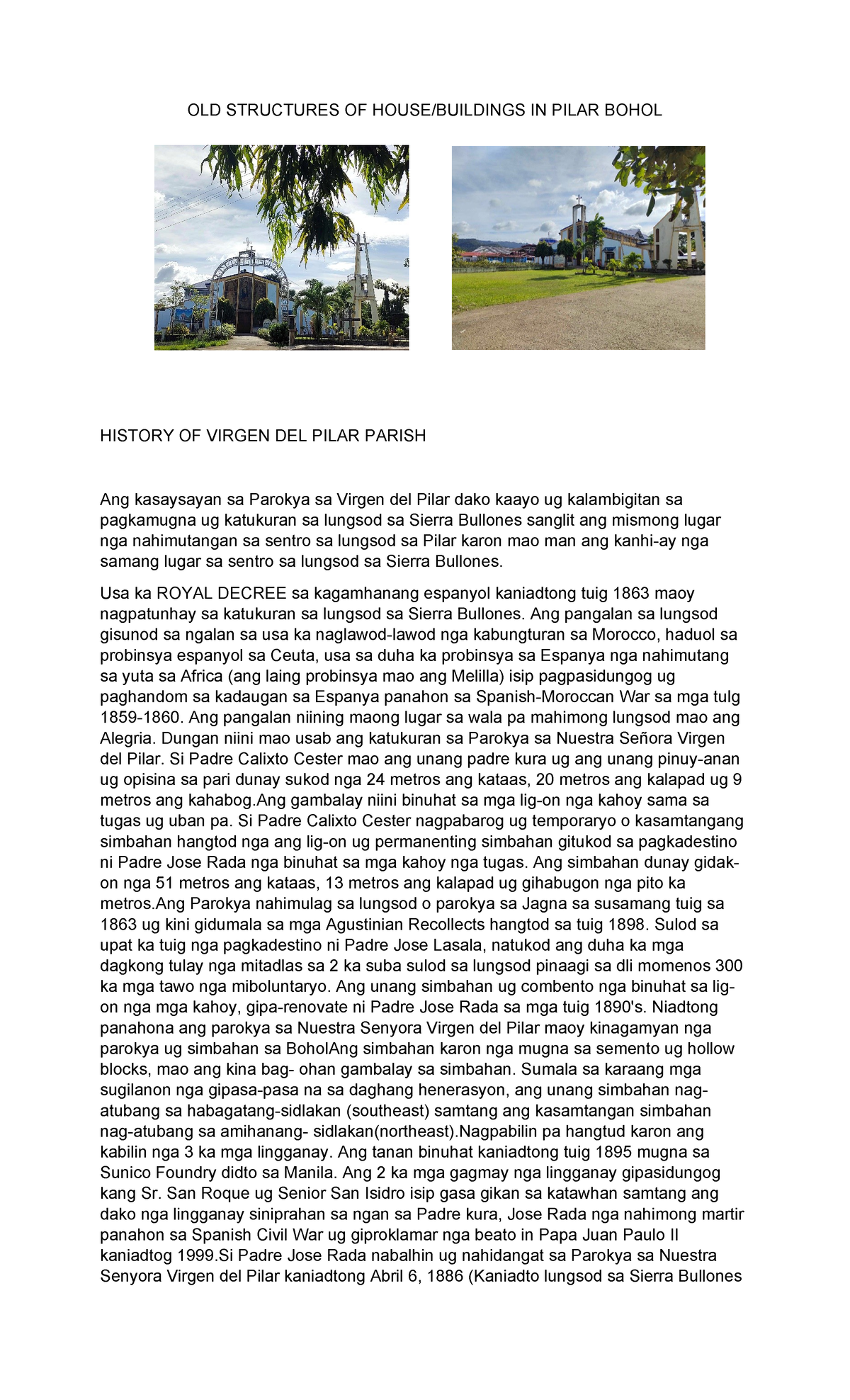 History of Virgen del Pilar Parish - OLD STRUCTURES OF HOUSE/BUILDINGS ...