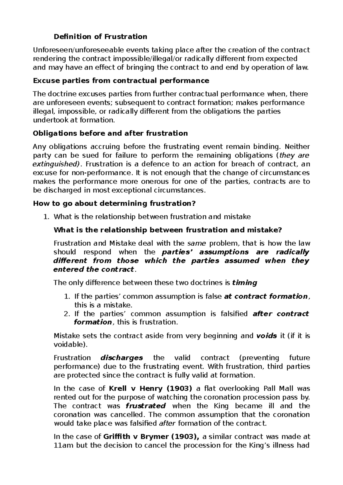 Frustration Notes - Definition of Frustration Unforeseen/unforeseeable ...