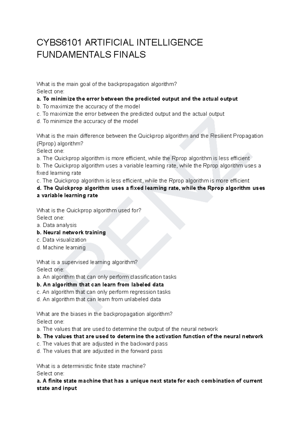 AI NG MUNDO MOOO - RENZ CYBS6101 ARTIFICIAL INTELLIGENCE FUNDAMENTALS FINALS What is the main ...