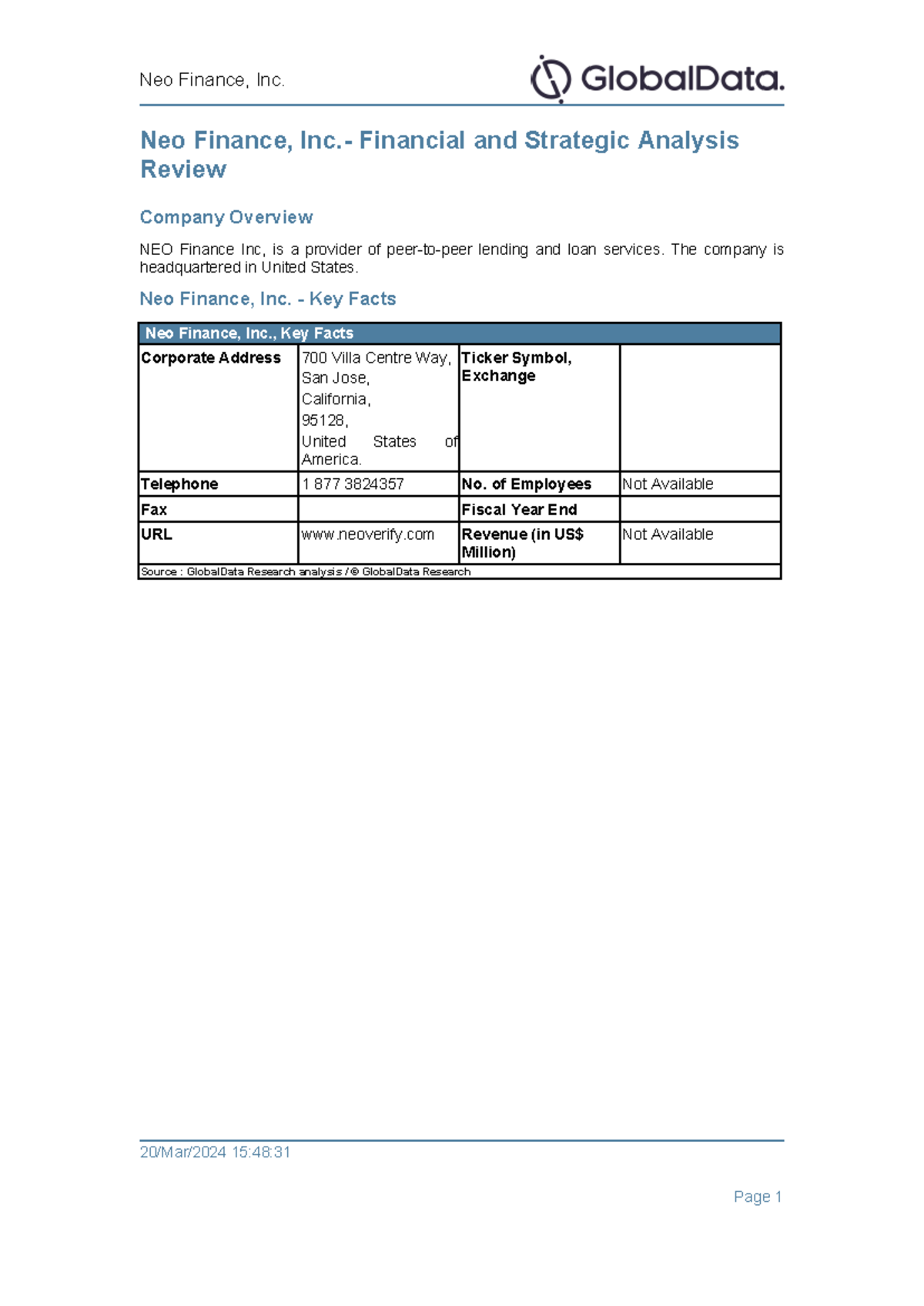 GD Explorer Neo Finance Inc - 20/Mar/2024 15:48: Neo Finance, Inc ...