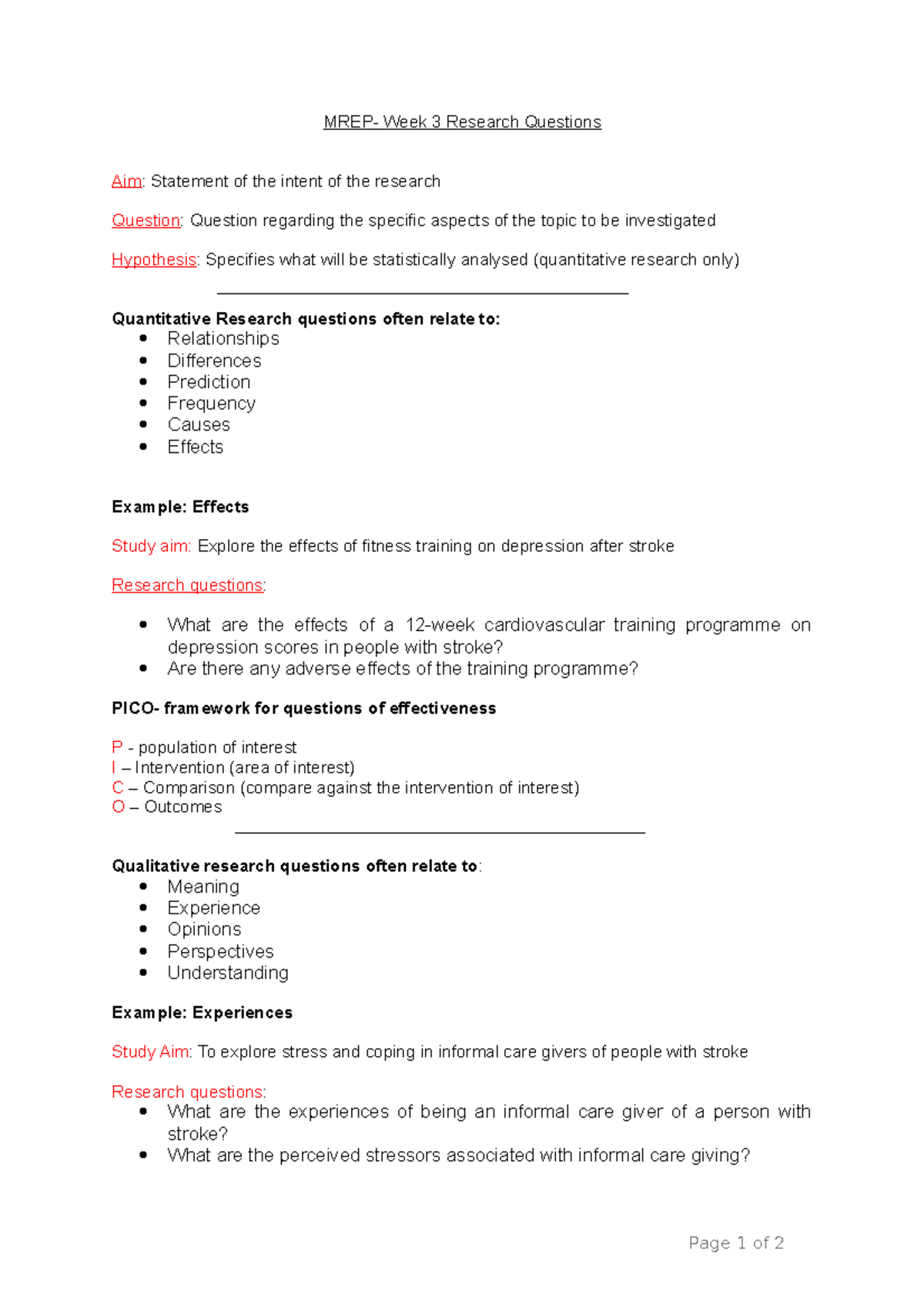 Week 3 MREP Research Questions - MREP- Week 3 Research Questions Aim ...