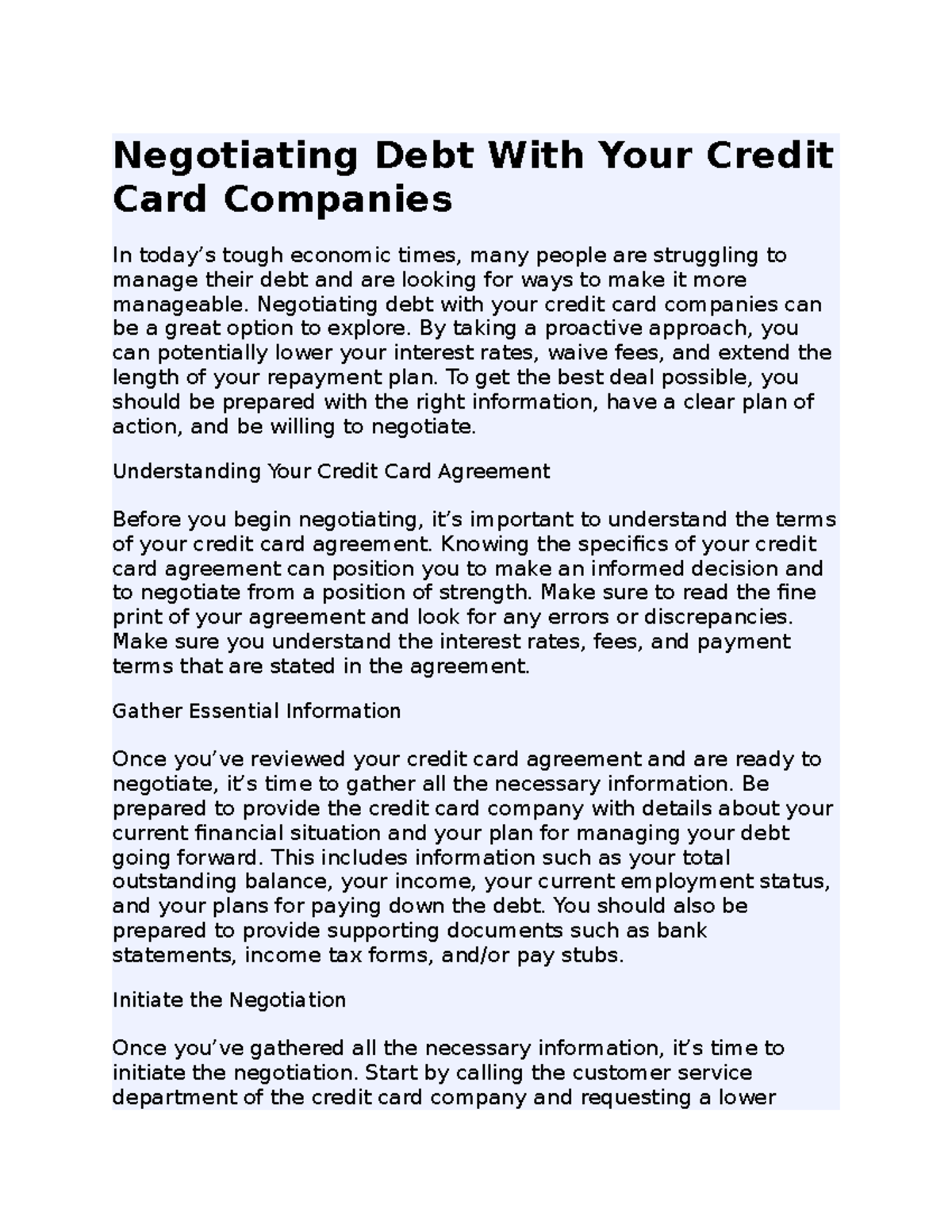 EP 11 - INFORMATIVE - Negotiating Debt With Your Credit Card Companies ...
